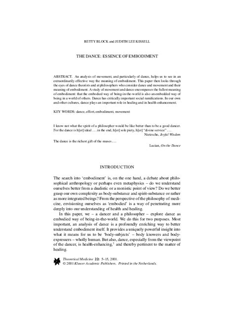 Pdf The Dance Essence Of Embodiment