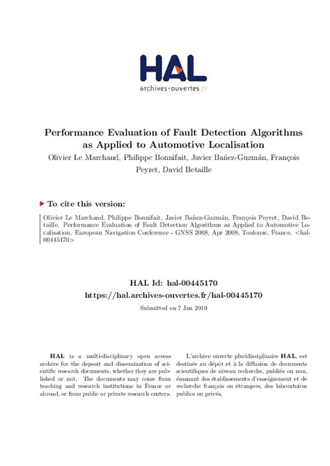 Pdf Performance Evaluation Of Fault Detection Algorithms As Applied