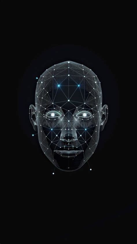 Detailed Digital Face With Network Lines On A Black Background