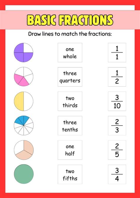 Fractions Matching Class 4 Mathematics Worksheet Brainiac Worksheets