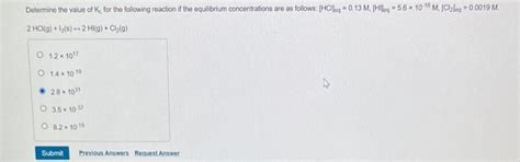 Solved Determine The Value Of Kc For The Following Reaction Chegg Com