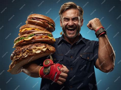 A Man Holding A Large Sandwich That Has The Word Chees On It Premium Ai Generated Image