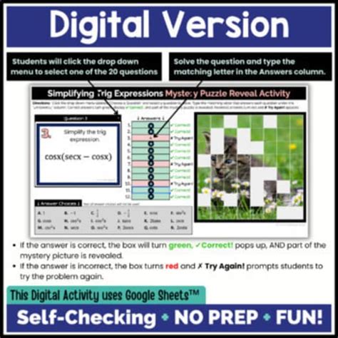Simplifying Trigonometric Expressions Self Checking Activity Digital And Print