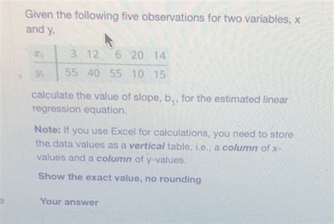 solved given the following five observations for two