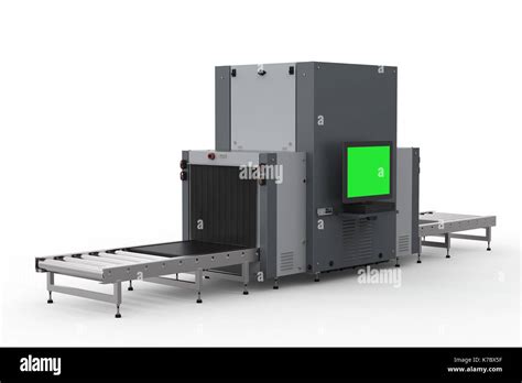 3d Rendering Airport Security Checkpoint With Scanner Machine With Empty Monitor And Conveyor
