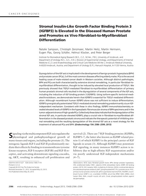 Pdf Stromal Insulin Like Growth Factor Binding Protein 3 Igfbp3 Is Elevated In The Diseased