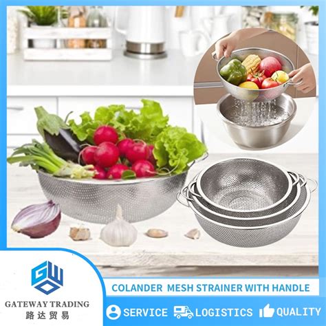 New Stainless Steel Micro Perforated Colanders Double Ear Strainers For Draining Rinsing And
