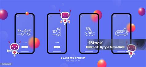 자동차 사고 아이콘 세트 자동차 트럭과 관련된 차량 충돌의 시각적 표현 충돌 개념입니다 글래스 모피즘 Ui 휴대폰 앱 화면입니다 비즈니스를 위한 벡터 라인 아이콘 소방관에