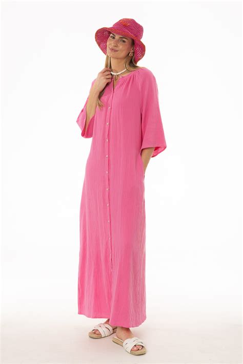 Hot Pink Gauze Flare Sleeve Maxi Dress Blank