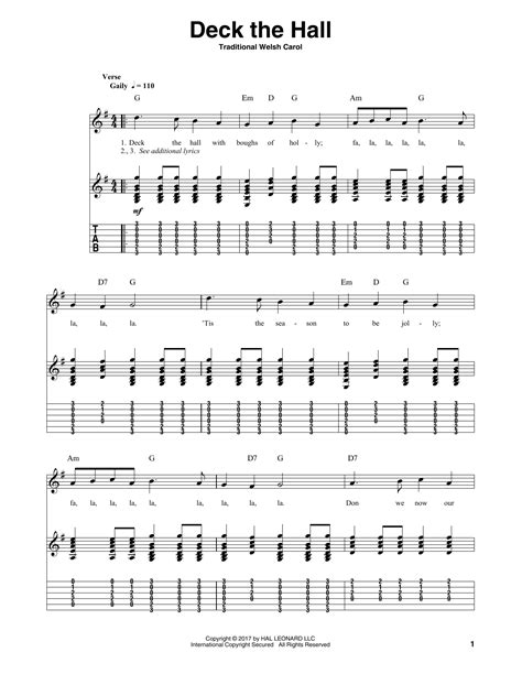 Deck The Hall By Traditional Welsh Carol Guitar Tab Play Along