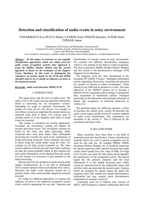 Pdf Detection And Classification Of Audio Events In Noisy Environment