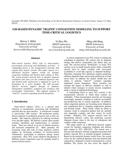 Pdf Gis Based Dynamic Traffic Congestion Modeling To Support Time Critical Logistics