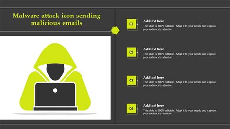 malware attack icon sending malicious emails ppt presentation