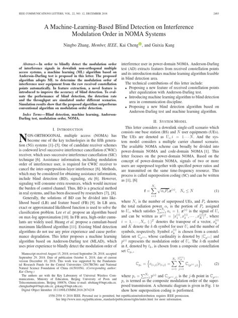 Amachine Learning Basedblinddetectiononinterferencemodulationorderinnomasystems Pdf