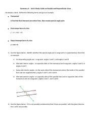 Geometry Unit Test Review Docx Geometry A Unit Study Guide On Parallel And Perpendicular