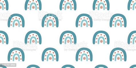벡터 플랫 손으로 귀여운 무지개와 원활한 패턴을 그립니다 플랫 벡터 히피 보호 일러스트 레이 션 0명에 대한 스톡 벡터 아트 및 기타 이미지 Istock