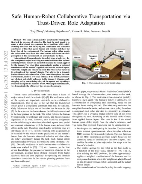 Pdf Safe Human Robot Collaborative Transportation Via Trust Driven