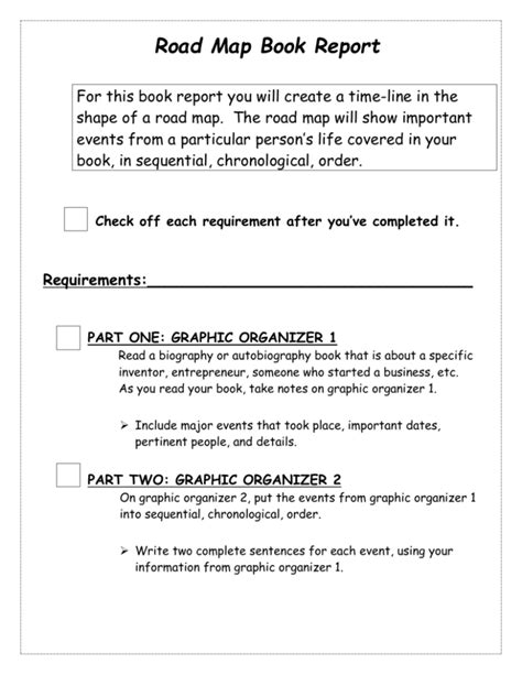 Road Map Book Report Assignment Biography Timeline