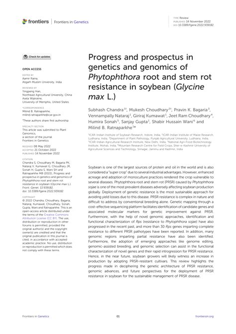 Pdf Progress And Prospectus In Genetics And Genomics Of Phytophthora Root And Stem Rot