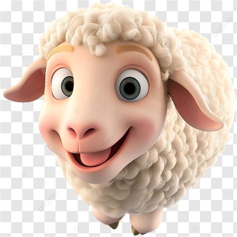 Fluffy White Sheep With A Cheerful Expression And Soft Wool Coat