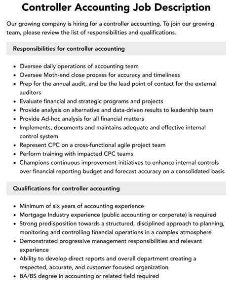 Controller Accounting Job Description Velvet Jobs