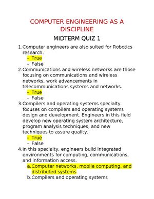 Computer Engineering AS A Discipline Prelim Quiz COMPUTER ENGINEERING AS A DISCIPLINE