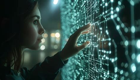 Premium Photo Digital Neural Networkbusiness Woman Hand Touching