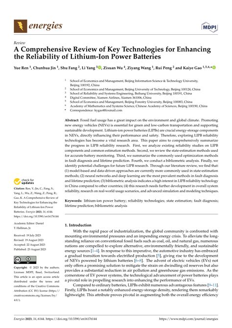 Pdf A Comprehensive Review Of Key Technologies For Enhancing The Reliability Of Lithium Ion
