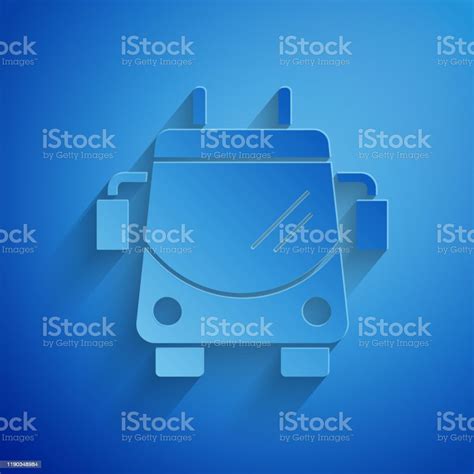 파란색 배경에 격리 된 종이 컷 트롤리 버스 아이콘 대중 교통 기호입니다 종이 아트 스타일입니다 벡터 일러스트레이션 거리에 대한 스톡 벡터 아트 및 기타 이미지 Istock