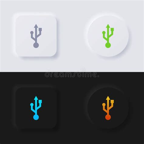 Usb Symbol Icon Set Multicolor Neumorphism Button Soft Ui Design Stock Vector Illustration