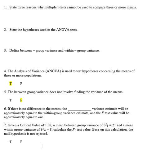 Solved 1 State Three Reasons Why Multiple T Tests Cannot Be