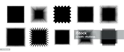 지그재그 가장자리 사각형 모양 컬렉션입니다 들쭉날쭉한 요소가 설정되었습니다 장식 배너 포스터 템플릿 스티커 배지를 위한 검은색 그래픽 디자인 요소 벡터 곡선에 대한 스톡