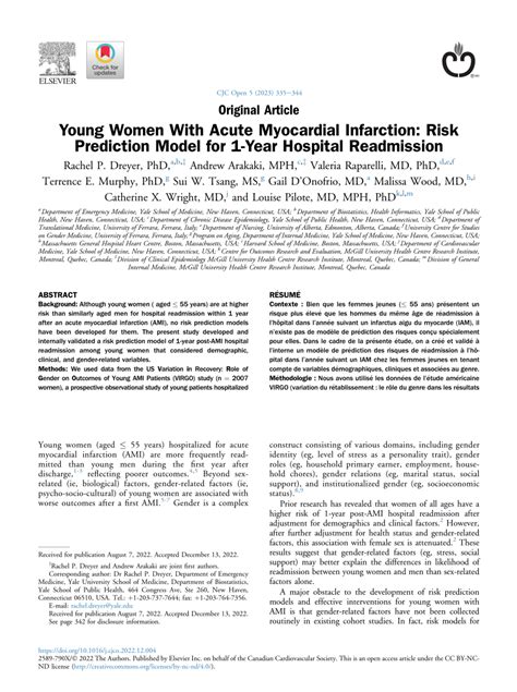 Pdf Young Women With Acute Myocardial Infarction Risk Prediction