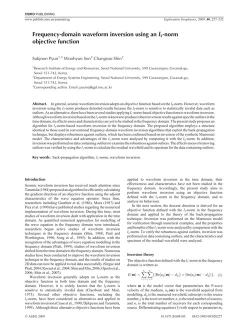 Pdf Frequency Domain Waveform Inversion Using An L1 Norm Objective Function