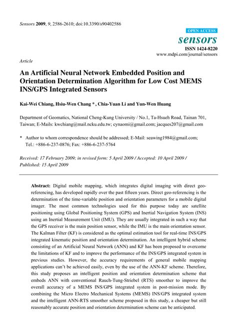 Pdf An Artificial Neural Network Embedded Position And Orientation Determination Algorithm For