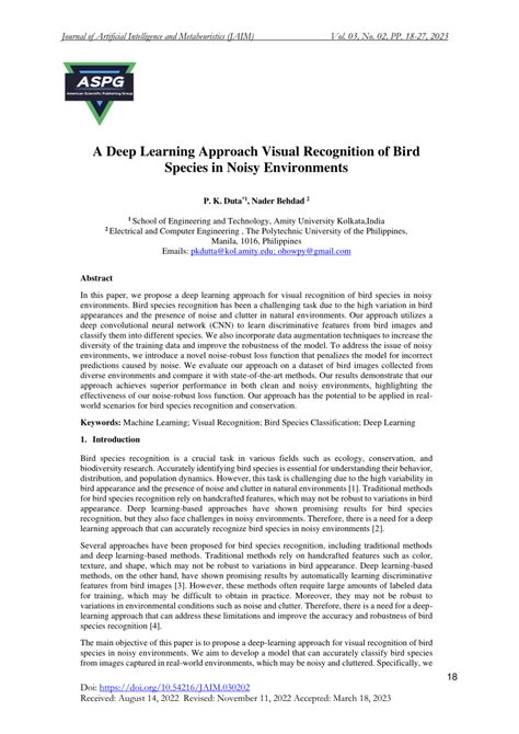 Pdf A Deep Learning Approach Visual Recognition Of Bird Species In