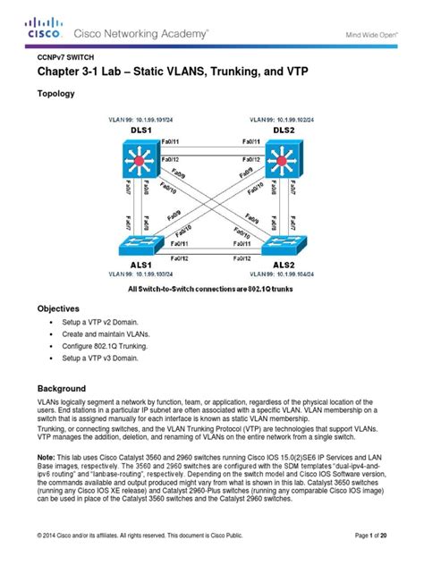 Ccnpv7 Switch Lab3 1 Vlan Trunk Vtp Pdf Network Switch Networks