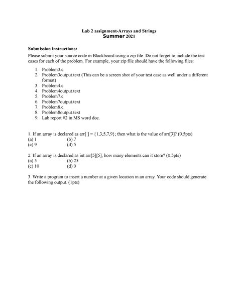 CS 2413 Data Structures Programming Lab Lab 2 Assignment Arrays And
