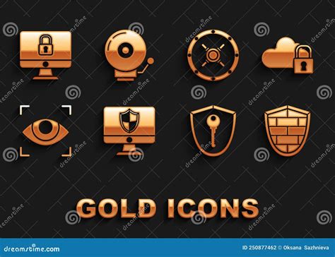 Set Computer Monitor And Shield Cloud Computing Lock Shield With