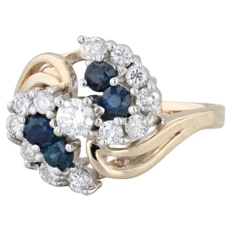 090ctw Blue Sapphire Diamond Bypass Ring 14k Yellow Gold Size 65 For