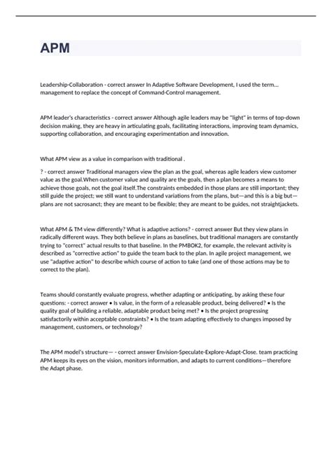 APM Exam 2024 With 100 Correct Answers APM PMQ Stuvia US