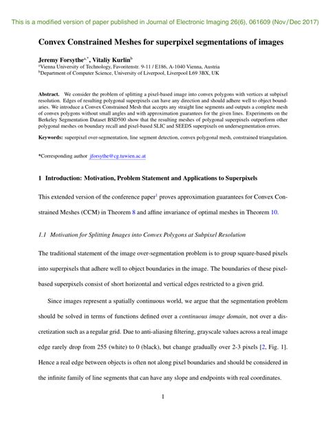Pdf Convex Constrained Meshes For Superpixel Segmentations Of Images