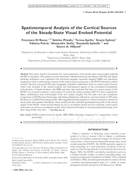 Pdf Spatiotemporal Analysis Of The Cortical Sources Of The Steady State Visual Evoked Potential