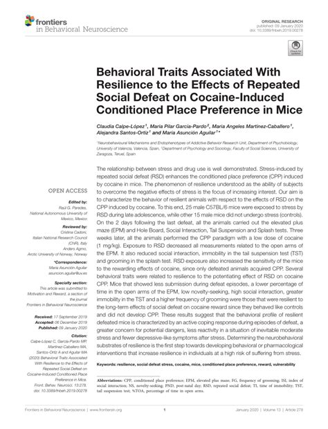 Pdf Behavioral Traits Associated With Resilience To The Effects Of