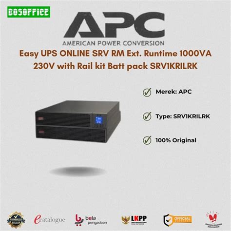 Jual Easy UPS APC ONLINE SRV RM Ext Runtime 1000VA 230V With Rail Kit Batt Pack SRV1KRILRK