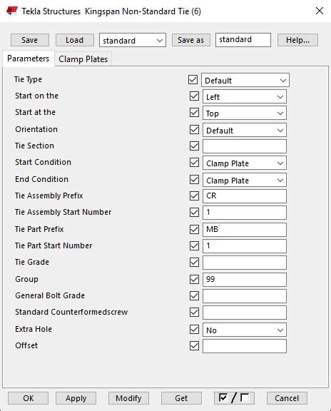 Kingspan Non Standard Tie 6 Parameters Tab Tekla User Assistance