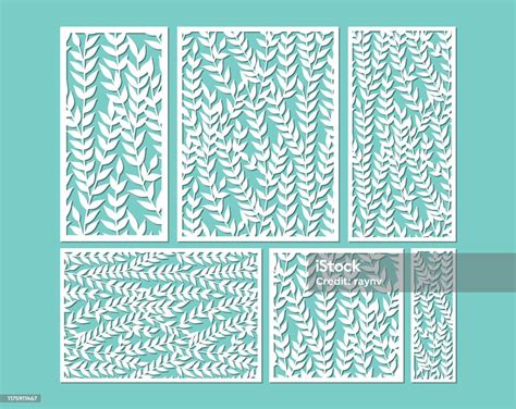 나뭇잎의 패턴으로 설정 레이저 컷 장식 패널 템플릿 비율 11 12 13 14 23 34 결혼식 초대를위한 템플릿 캐비닛 프렛 워크 화면입니다 레이저 컷 금속 패널 나무