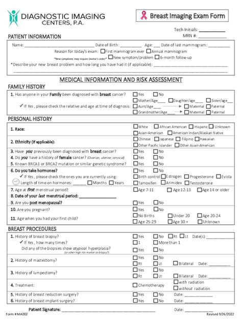 Fillable Online Breast Imaging Exam Form Mobile Mammography Fax Email Print Pdffiller