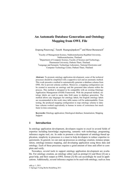 Pdf An Automatic Database Generation And Ontology Mapping From Owl File