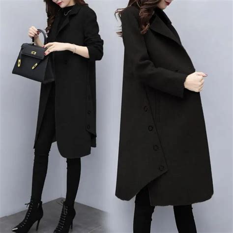 Модное женское повседневное теплое шерстяное пальто размера плюс Осень зима новинка Женское